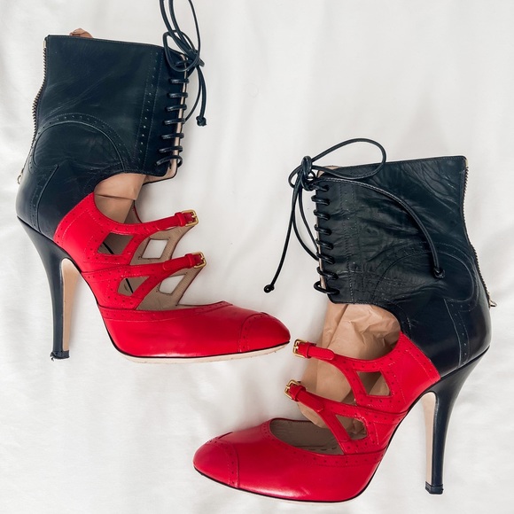 Miu Miu | Shoes | Miu Miu Red And Black Heels | Poshmark